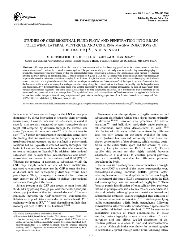 (PDF) Studies of cerebrospinal fluid flow and penetration into brain ...