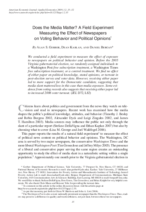 (PDF) Effect of media on voting behavior and political opinions in the ...