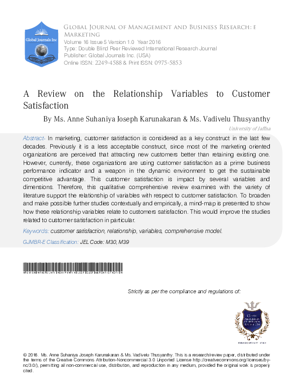 Pdf A Review On The Relationship Variables To Customer Satisfaction A Review On The