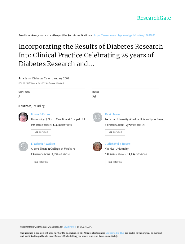 (PDF) Incorporating the Results of Diabetes Research Into Clinical ...