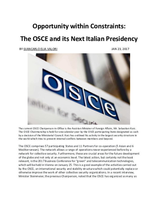 (PDF) Opportunity within Constraints: The OSCE and its Next Italian ...