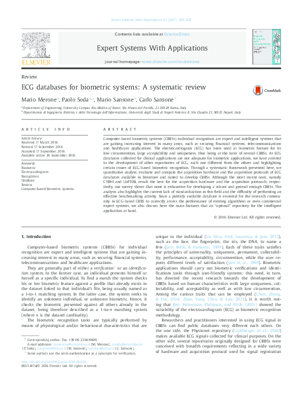 Pdf Ecg Databases For Biometric Systems A Systematic Review
