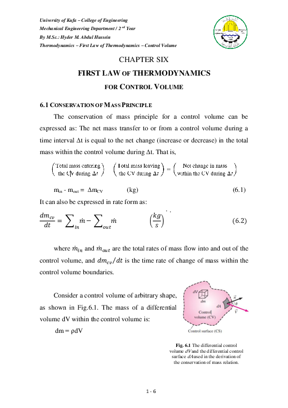 (PDF) TH-006-FIRST LAW OF THERMODYNAMICS FOR CONTROL VOLUME 6.1 ... (PDF) TH-006-FIRST LAW OF THERMODYNAMICS FOR CONTROL VOLUME 6.1 ...