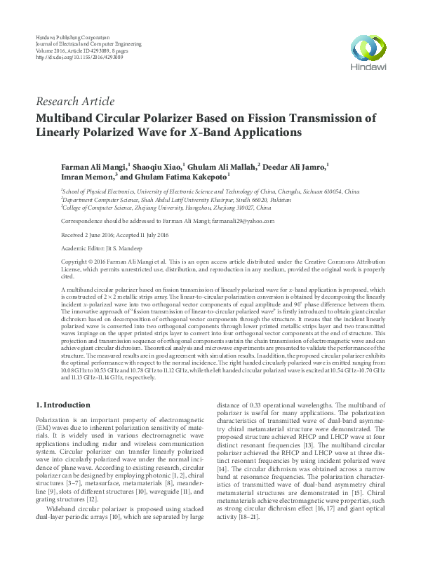 (PDF) Multiband Circular Polarizer Based on Fission Transmission of Linearly Polarized Wave for ...