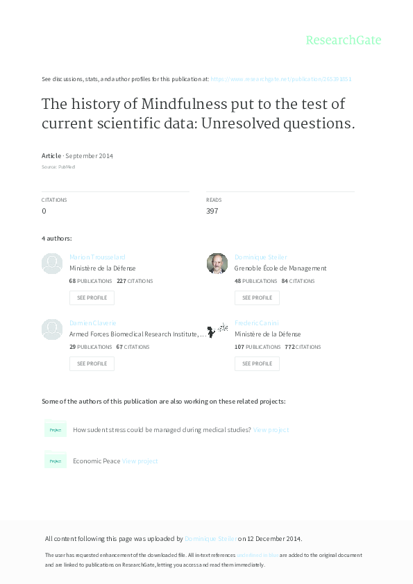 (PDF) The history of Mindfulness put to the test of current scientific ...
