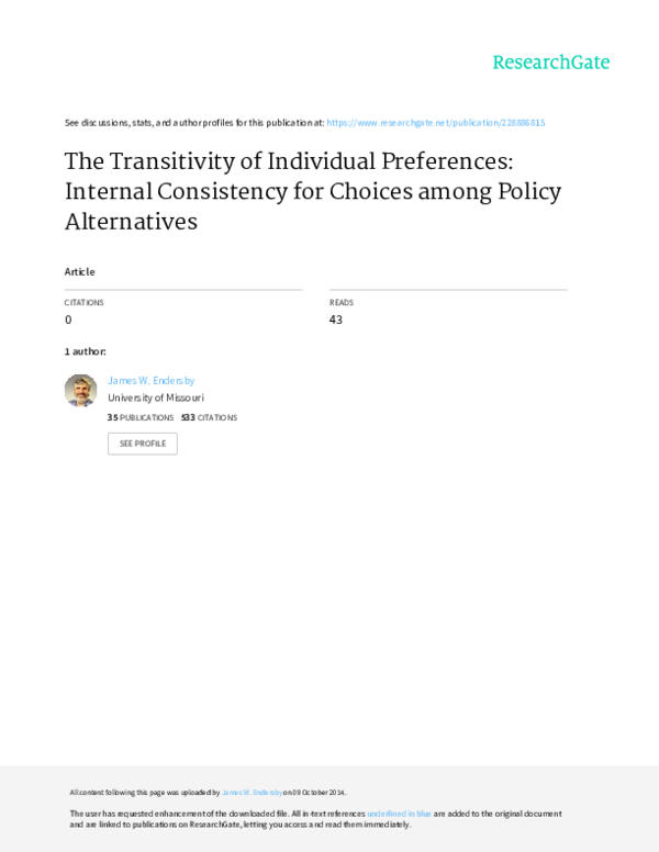 (PDF) The Transitivity of Individual Preferences: Internal Consistency ...