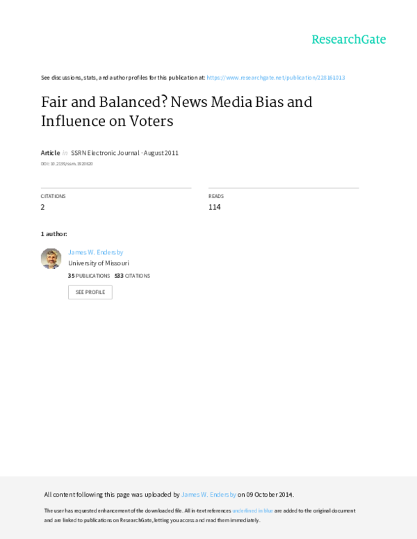 (PDF) Fair and Balanced? News Media Bias and Influence on Voters