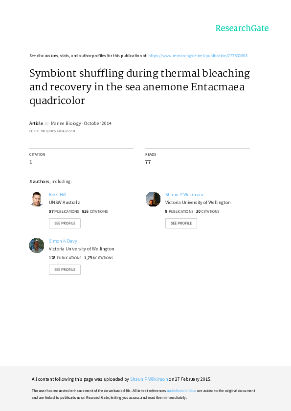 (PDF) Symbiont shuffling during thermal bleaching and recovery in the ...