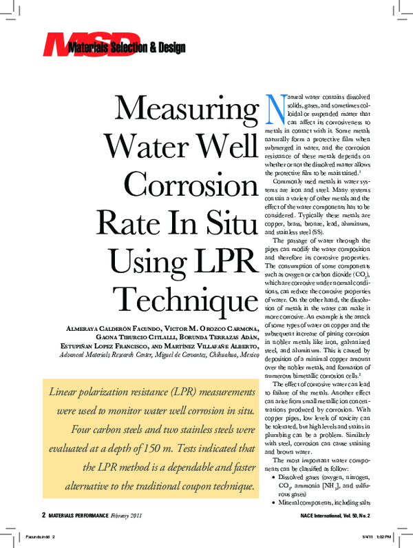 (PDF) Measuring Water Well Corrosion Rate In Situ Using LPR Technique