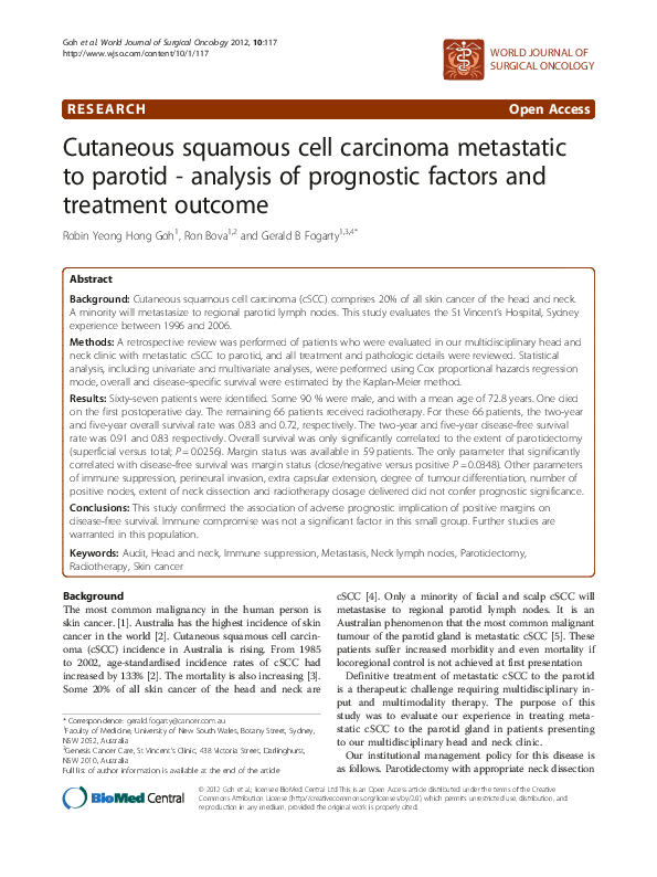 (PDF) Cutaneous squamous cell carcinoma metastatic to parotid - analysis of prognostic factors ...