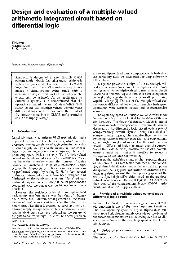 Pdf Design And Evaluation Of A Multiple Valued Arithmetic Integrated Circuit Based On