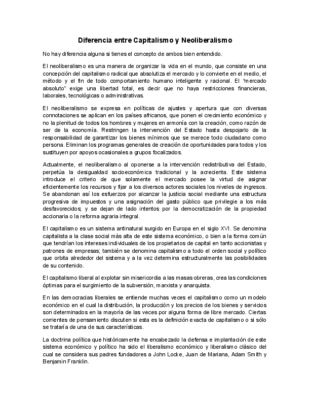 (DOC) Diferencia entre Capitalismo y Neoliberalismo