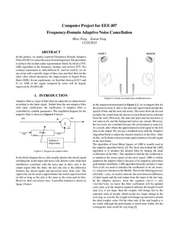 (PDF) Computer Project for EEE 407 Frequency-Domain Adaptive Noise Cancellation