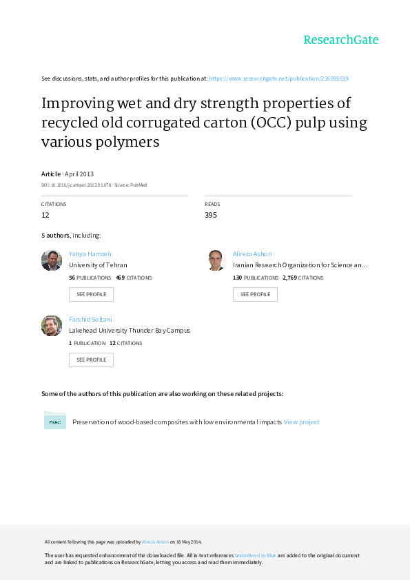 (PDF) Improving wet and dry strength properties of recycled old ...