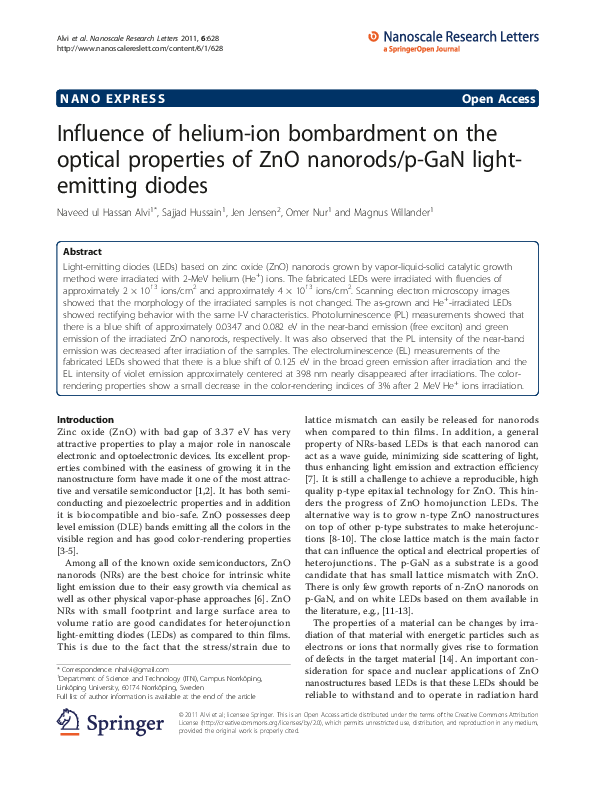 (PDF) Influence of helium-ion bombardment on the optical properties of ZnO nanorods/p-GaN light ...