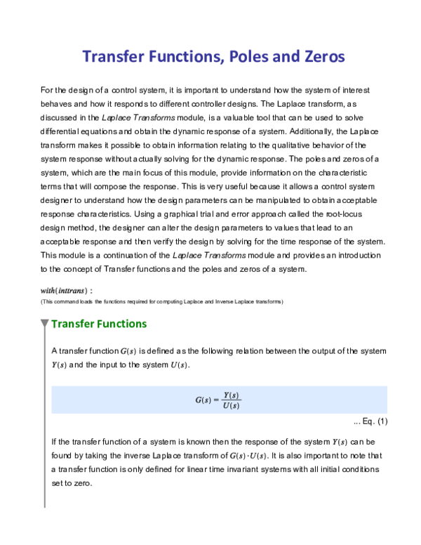 (PDF) Transfer Functions, Poles and Zeros