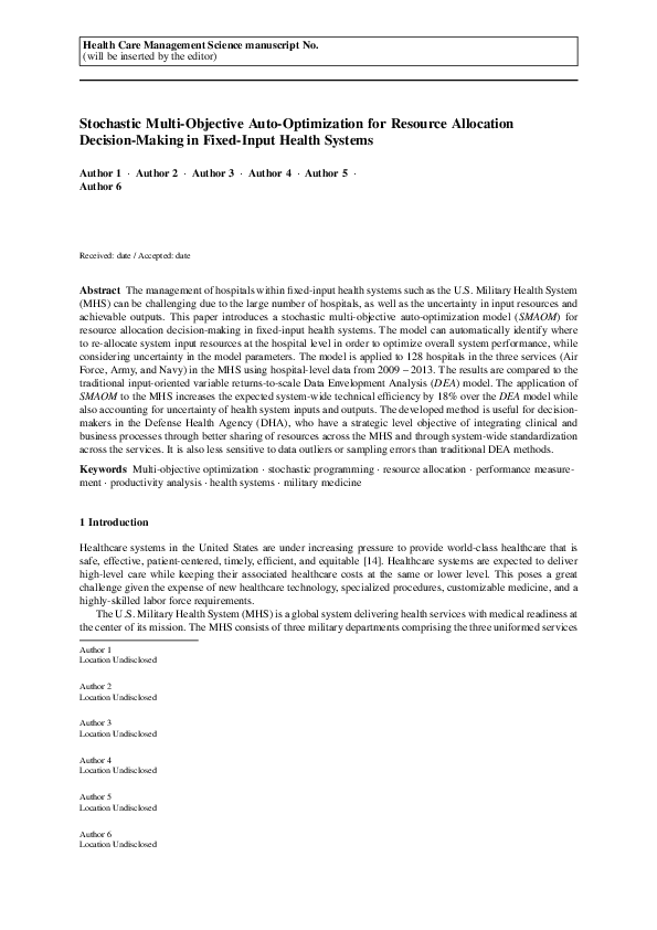 (PDF) Stochastic multi-objective auto-optimization for resource ...
