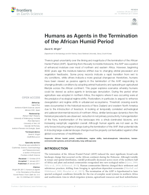 (PDF) Humans as agents in the termination of the African Humid Period ...