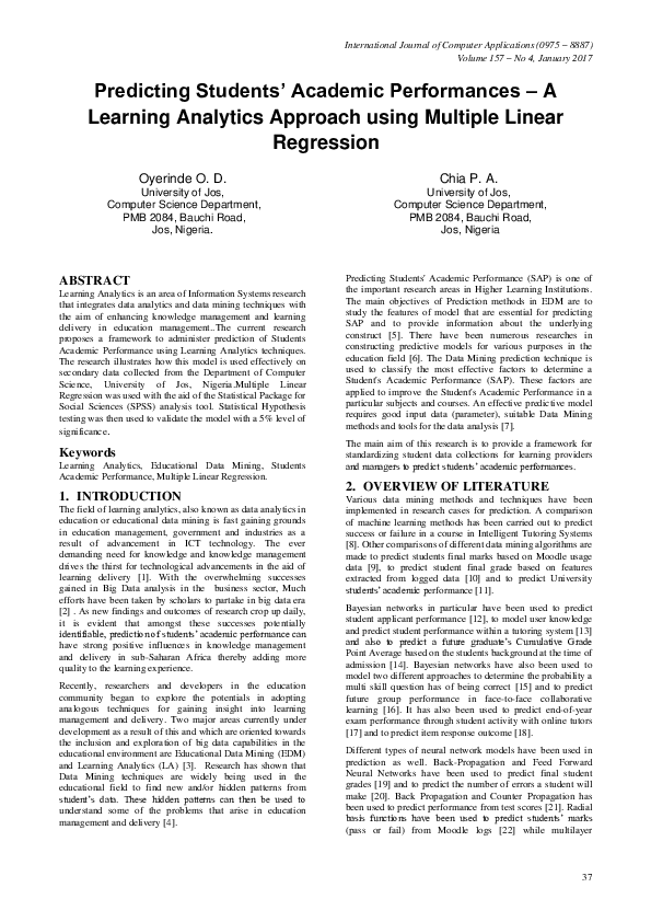 (PDF) Predicting Students' Academic Performances – A Learning Analytics Approach using Multiple ...