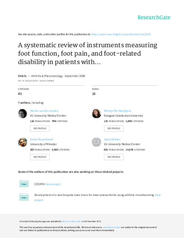 (PDF) A systematic review of instruments measuring foot function, foot ...