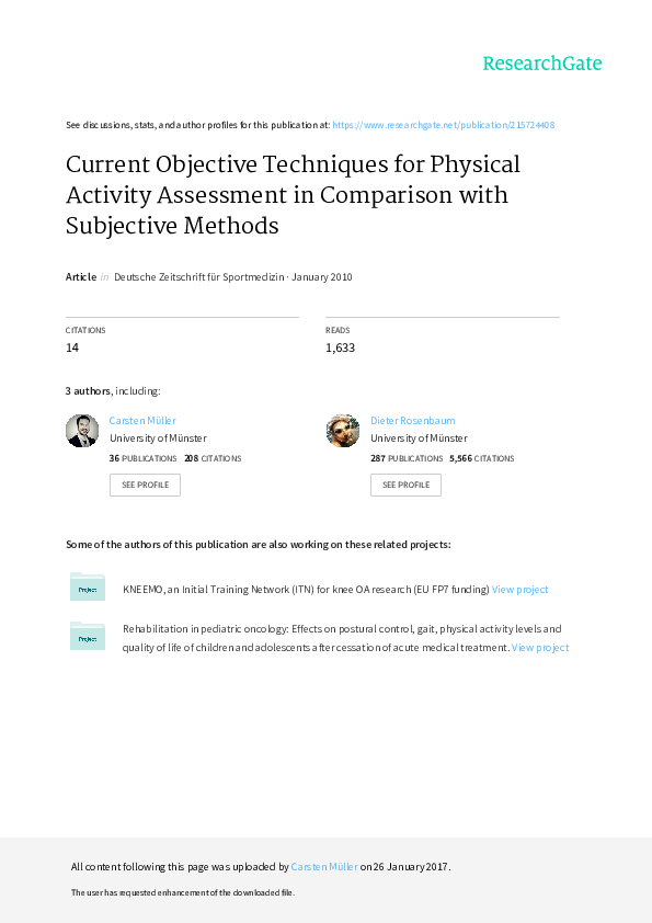 (PDF) Current Objective Techniques for Physical Activity Assessment in ...