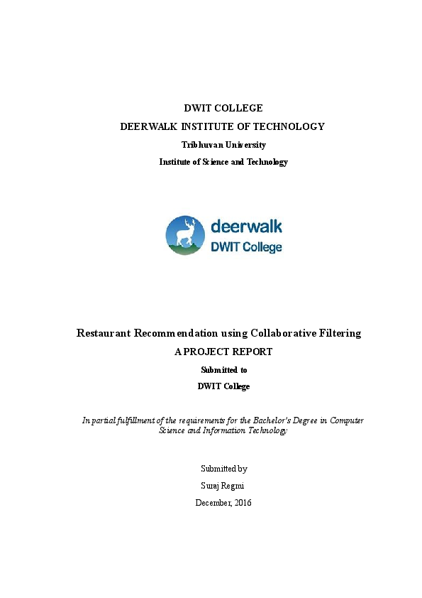Doc Restaurant Recommendation Using Collaborative Filtering