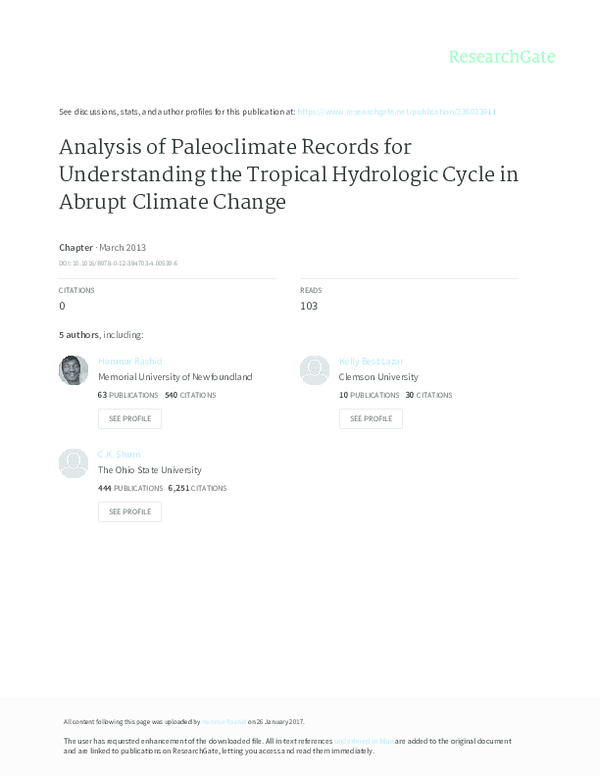 (PDF) Analysis of paleoclimatic records for understanding the tropical ...