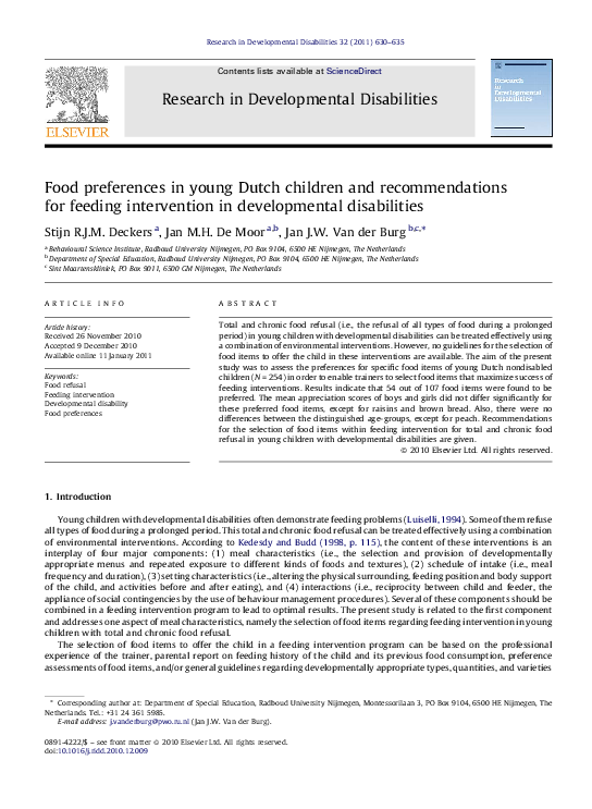 (PDF) Food preferences in young Dutch children and recommendations for ...