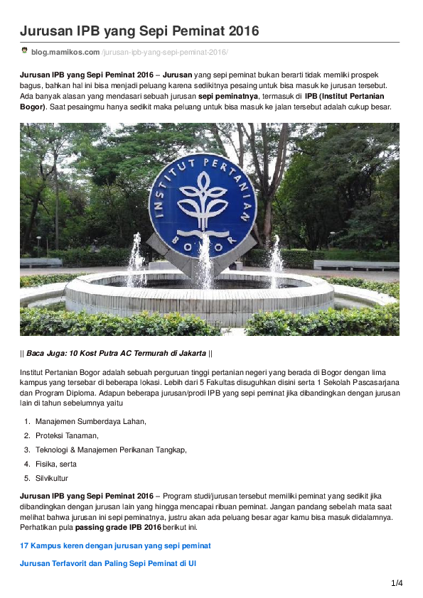 (PDF) Jurusan IPB yang Sepi Peminat 2016