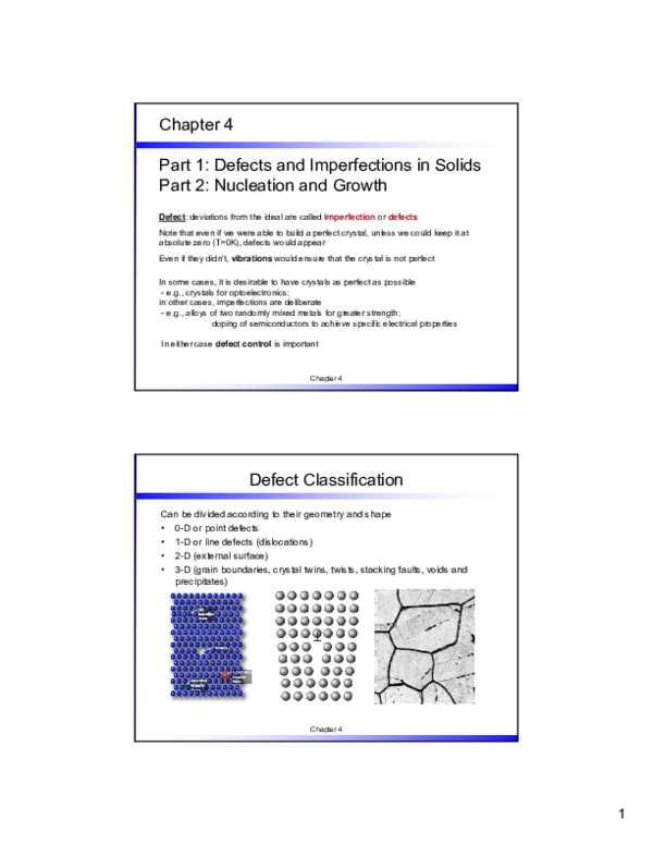 (PDF) Chapter 4 Part 1: Defects and Imperfections in Solids Part 2: Nucleation and Growth