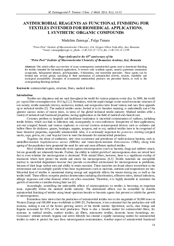 (PDF) ANTIMICROBIAL REAGENTS AS FUNCTIONAL FINISHING FOR TEXTILES ...