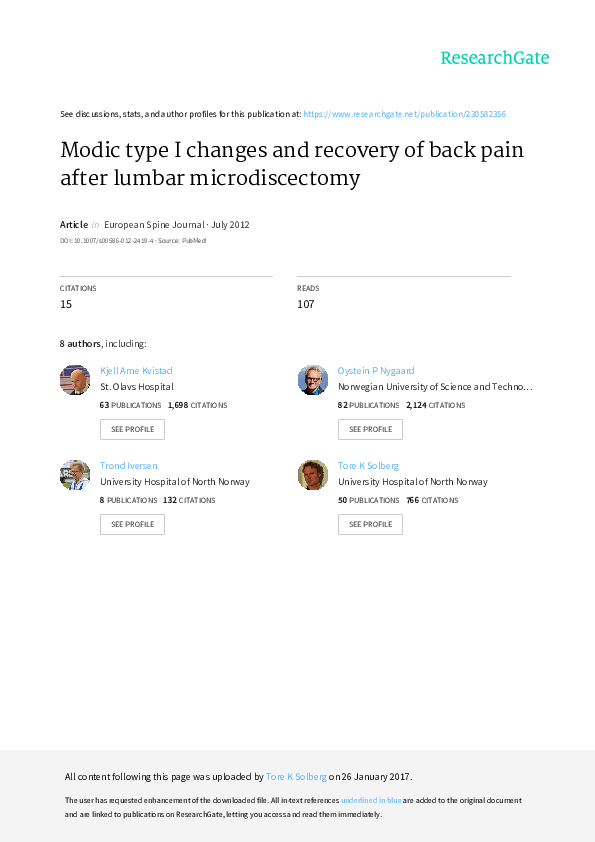 (PDF) Modic type I changes and recovery of back pain after lumbar ...