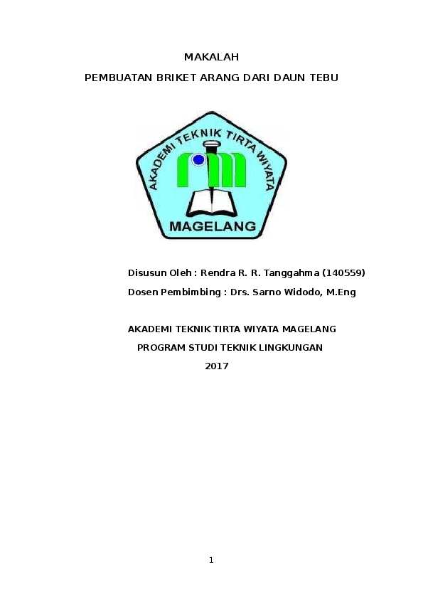 (DOC) MAKALAH PEMBUATAN BRIKET ARANG DARI DAUN TEBU