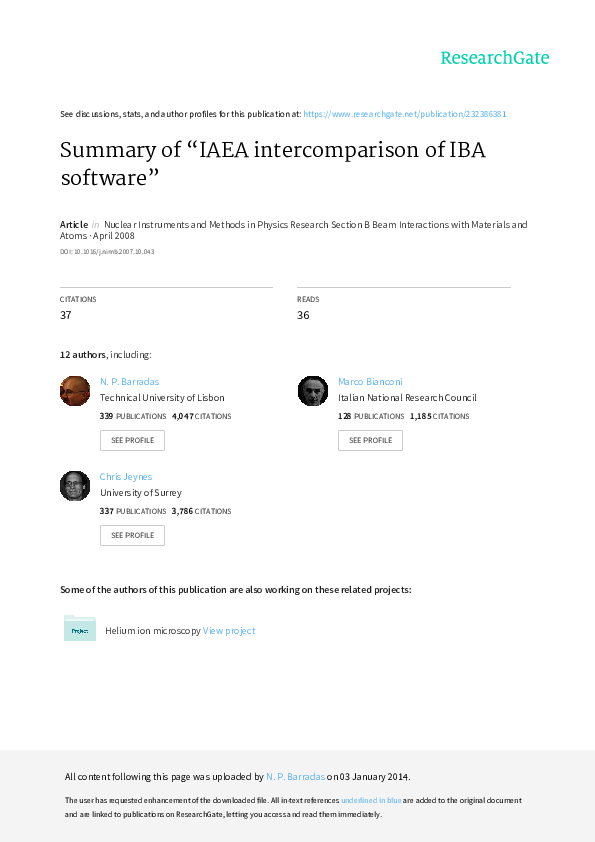 (PDF) Summary of “IAEA intercomparison of IBA software”