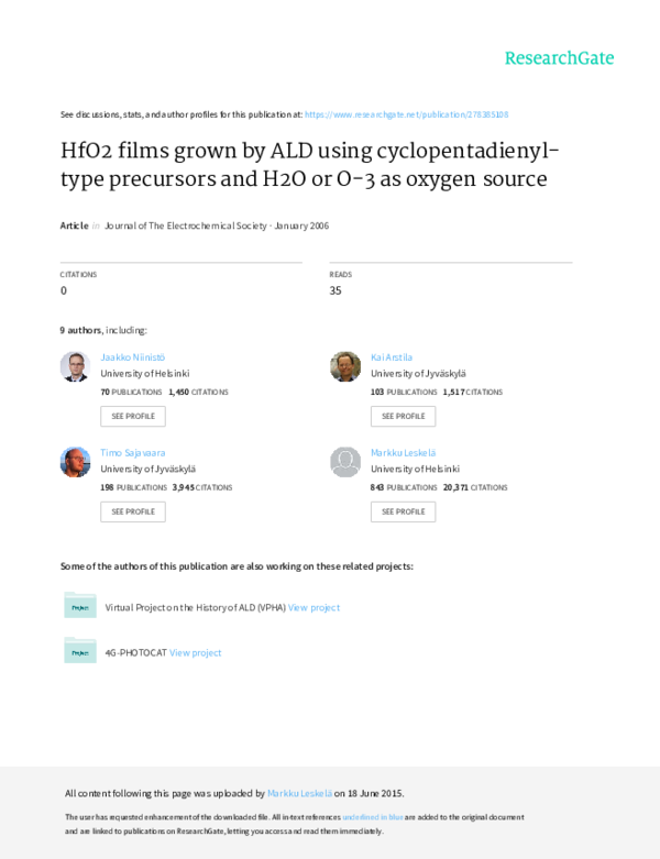(PDF) HfO2 films grown by ALD using cyclopentadienyl-type precursors ...