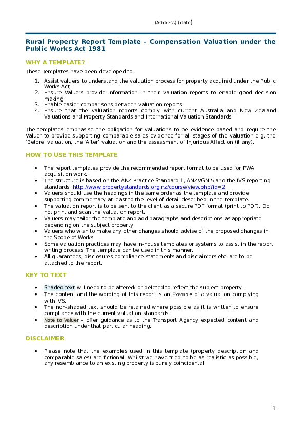 (DOC) Rural Property Report Template – Compensation Valuation under the ...