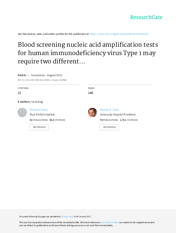 (PDF) Blood screening nucleic acid amplification tests for human ...