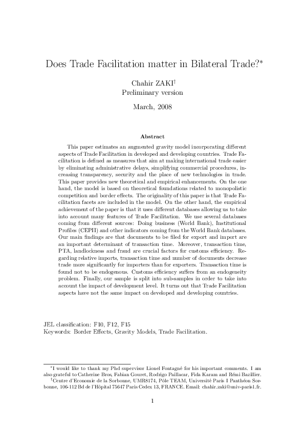 (PDF) Does trade facilitation matter in bilateral trade?