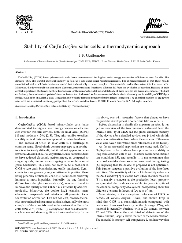 (PDF) Stability of Cu(In,Ga)Se 2 solar cells: a thermodynamic approach