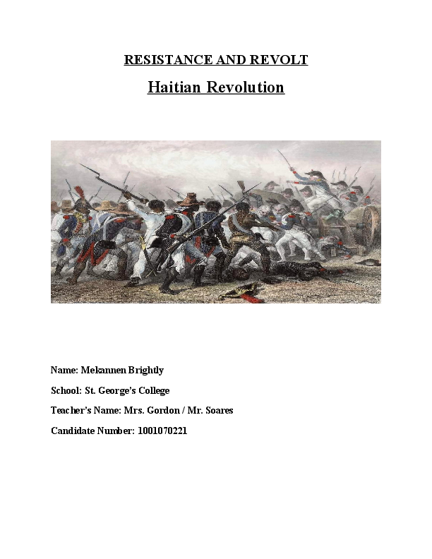 (DOC) RESISTANCE AND REVOLT Haitian Revolution