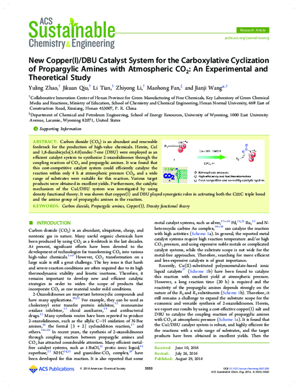 (PDF) New Copper(I)/DBU Catalyst System for the Carboxylative ...