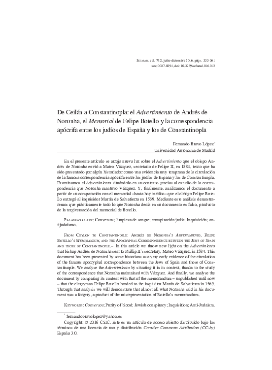 (PDF) From Ceylon to Constantinople: Andrés de Noronha's Advertimiento ...