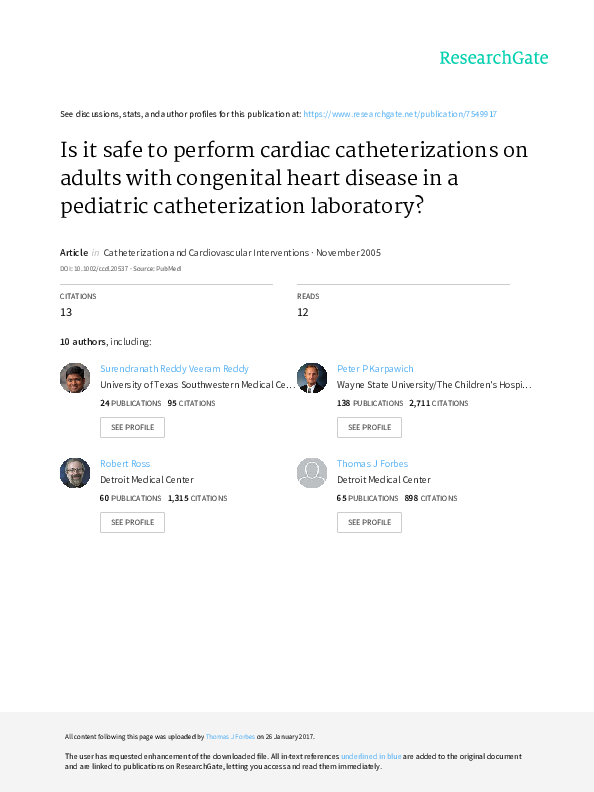 (PDF) Is it safe to perform cardiac catheterizations on adults with ...