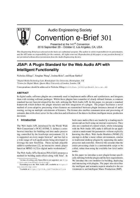 (PDF) JSAP: A Plugin Standard for the Web Audio API with Intelligent ...
