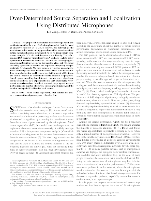 Pdf Over Determined Source Separation And Localization Using