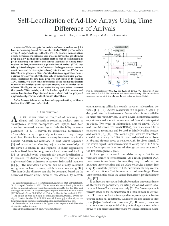 (PDF) Self-Localization of Ad-Hoc Arrays Using Time Difference of Arrivals