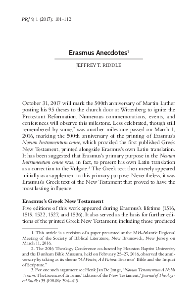 (PDF) Erasmus Anecdotes, Puritan Reformed Journal Vol. 9, No. 1 ...