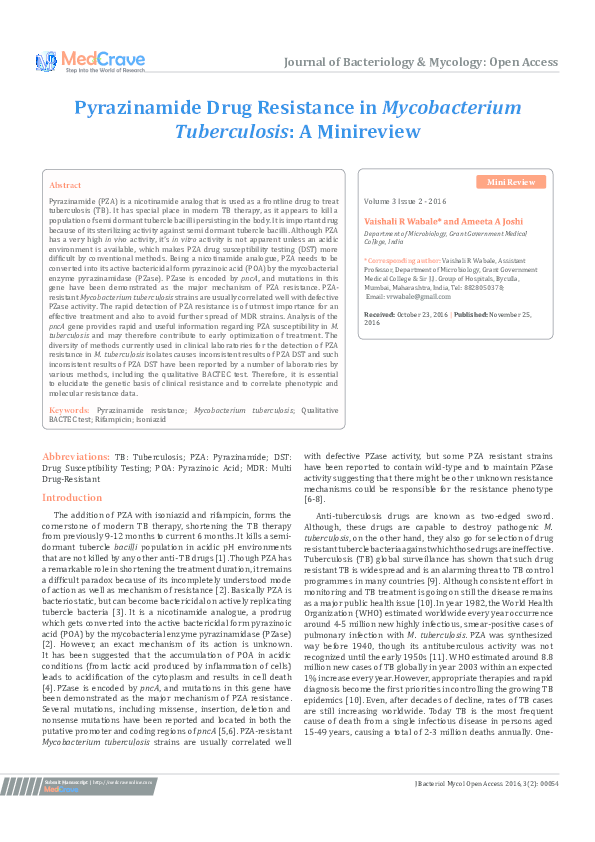 (PDF) Pyrazinamide Drug Resistance in Mycobacterium Tuberculosis: A ...