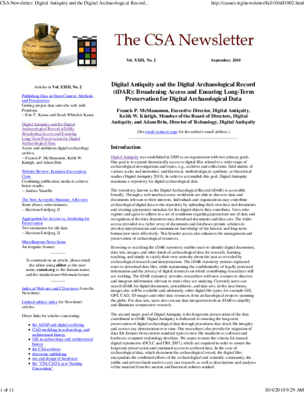 (PDF) Designing the Digital Archaeological Record: Collecting ...