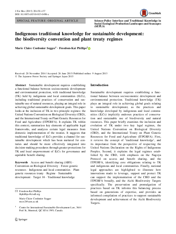 (PDF) Indigenous traditional knowledge for sustainable development: the ...